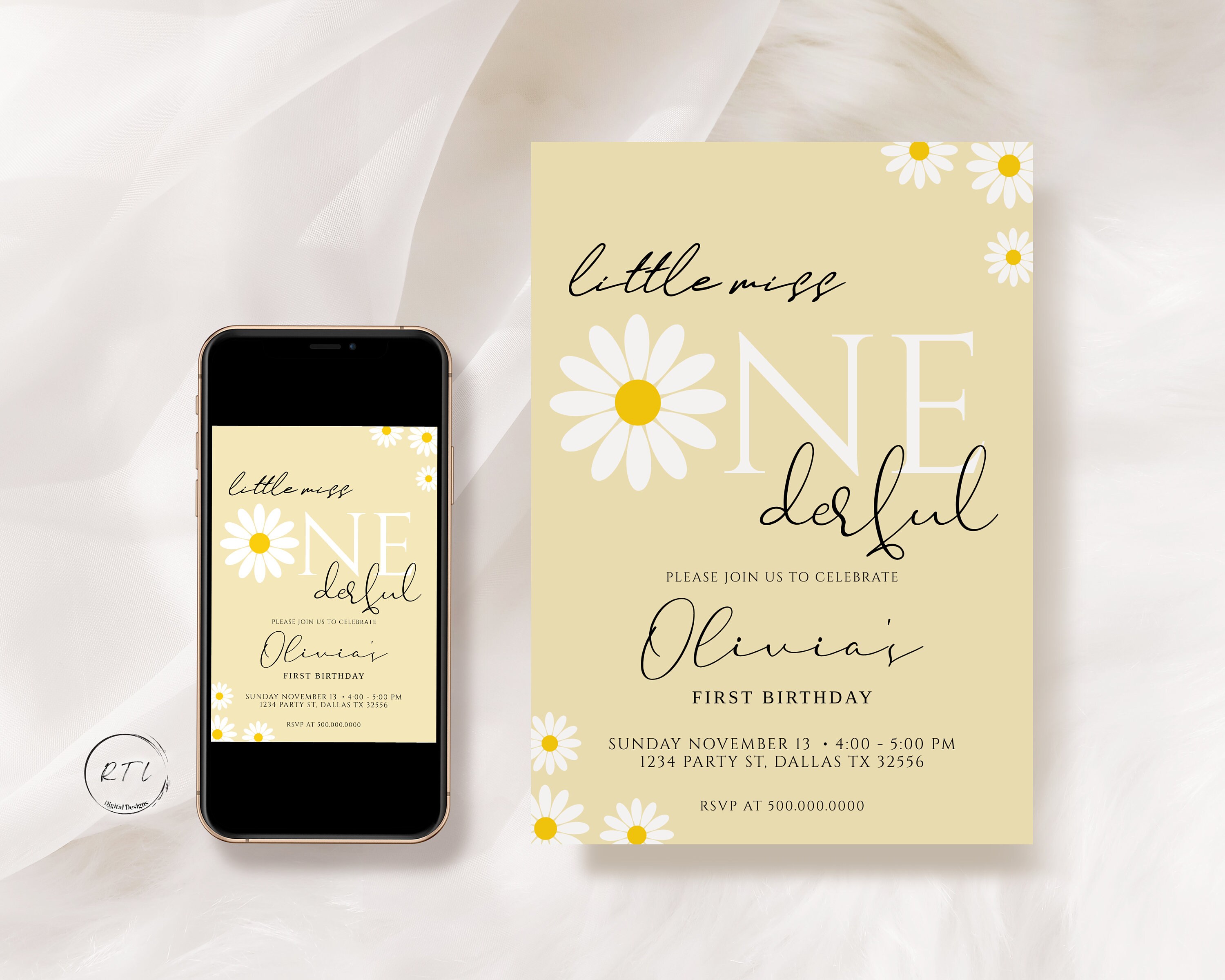 Daisy Flower Invitation, Little Miss Wonderful Birthday Invitation ...