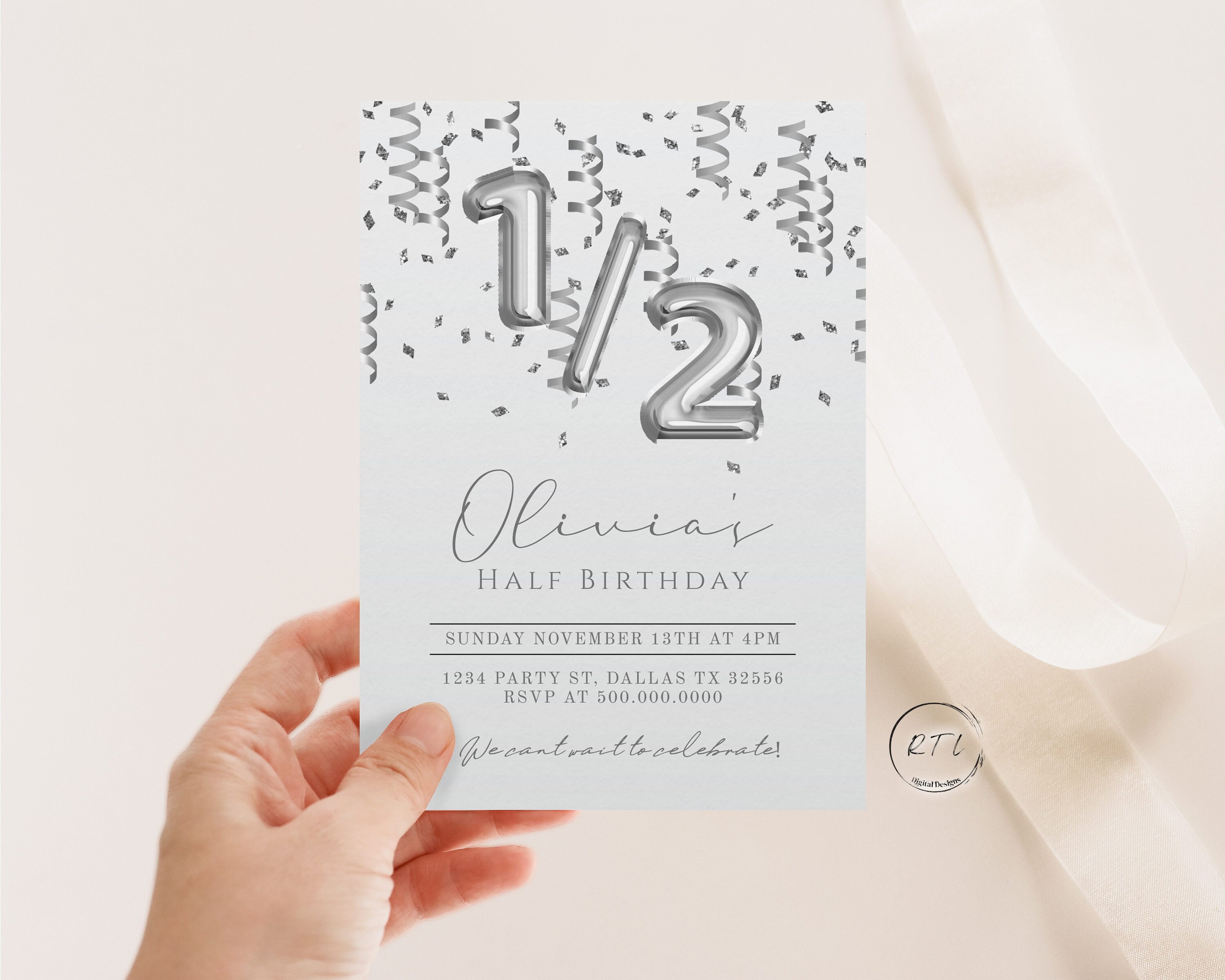 Half Birthday Invitation, Boy 1/2 Birthday Invite, 6 Month Silver ...
