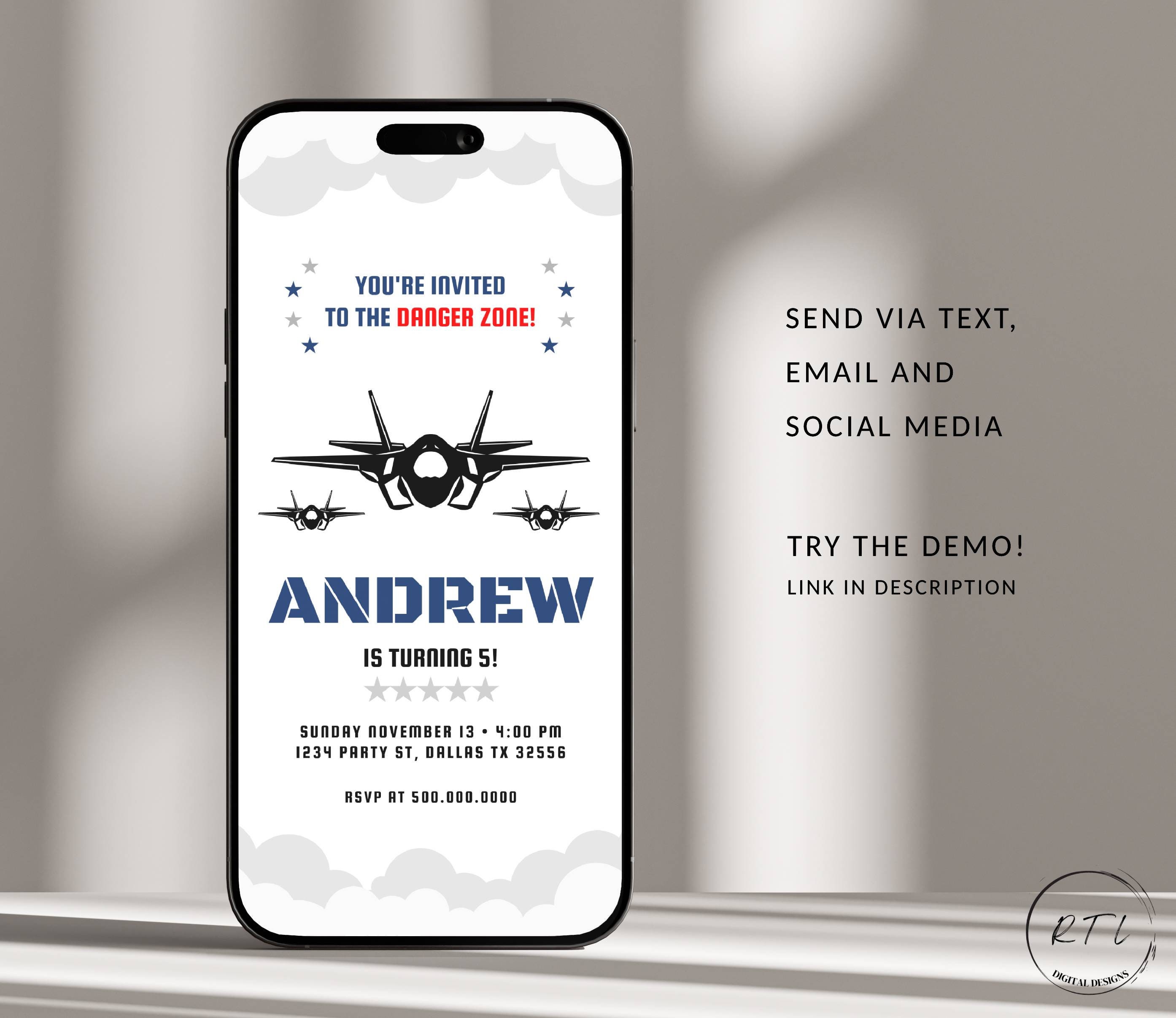 Top Pilot Birthday Invite, Military Jet Birthday Invitation, Any Age ...