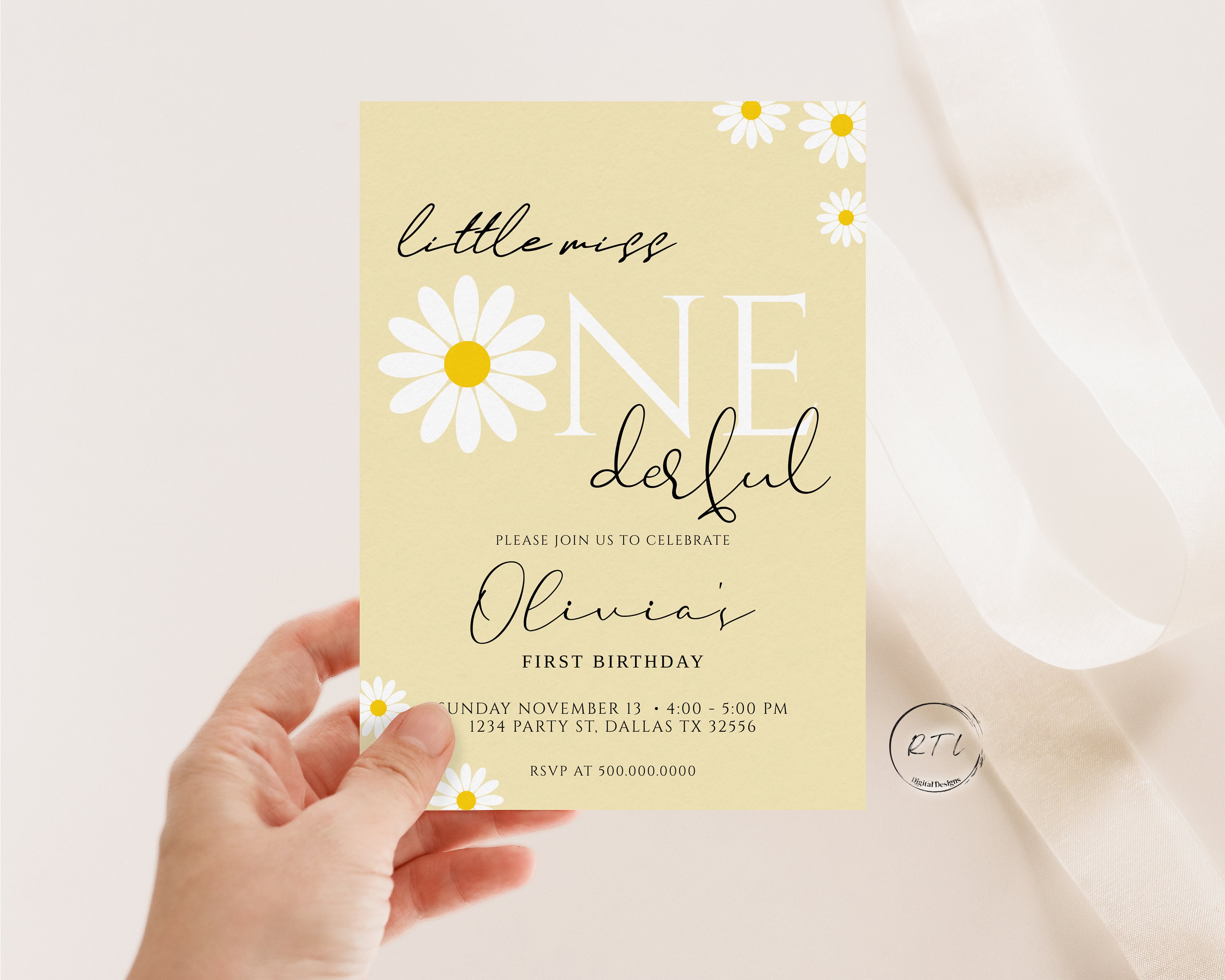 Daisy Flower Invitation, Little Miss Wonderful Birthday Invitation ...
