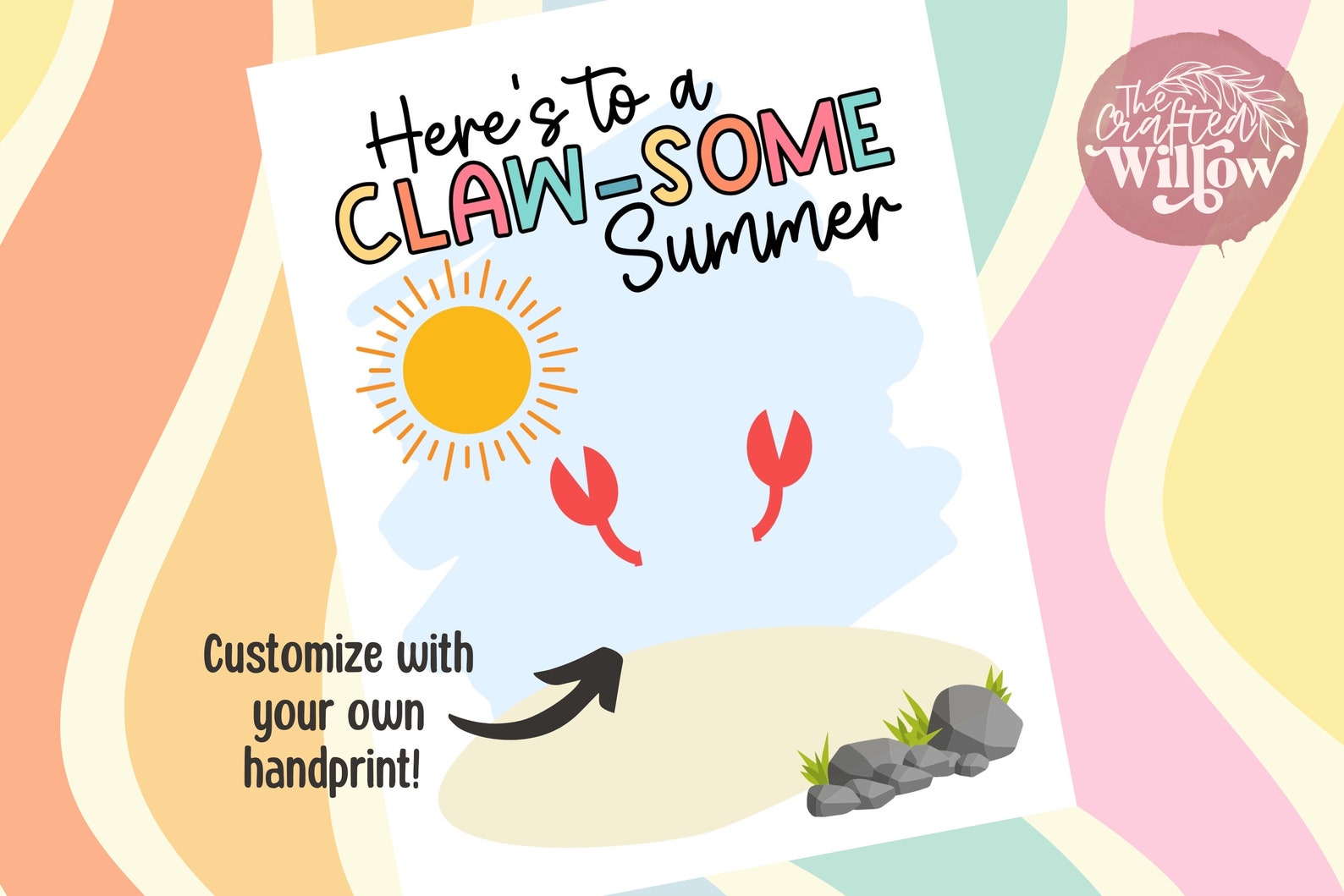 Summer Crab Handprint Printable, Baby Handprint Craft, Summer Art for ...