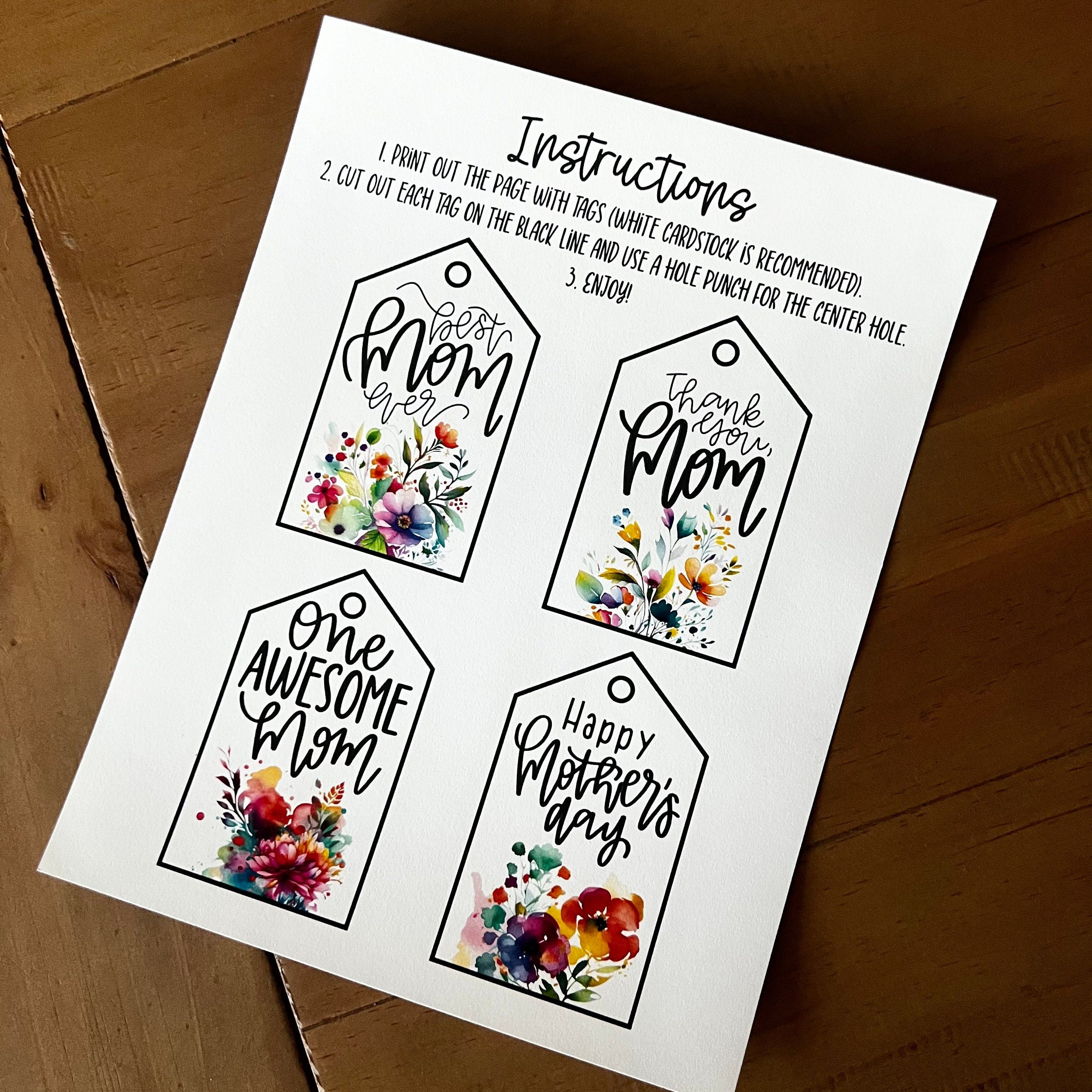 Boho Mothers Day Lettering Printable Gift Tag, Handwritten Watercolor ...