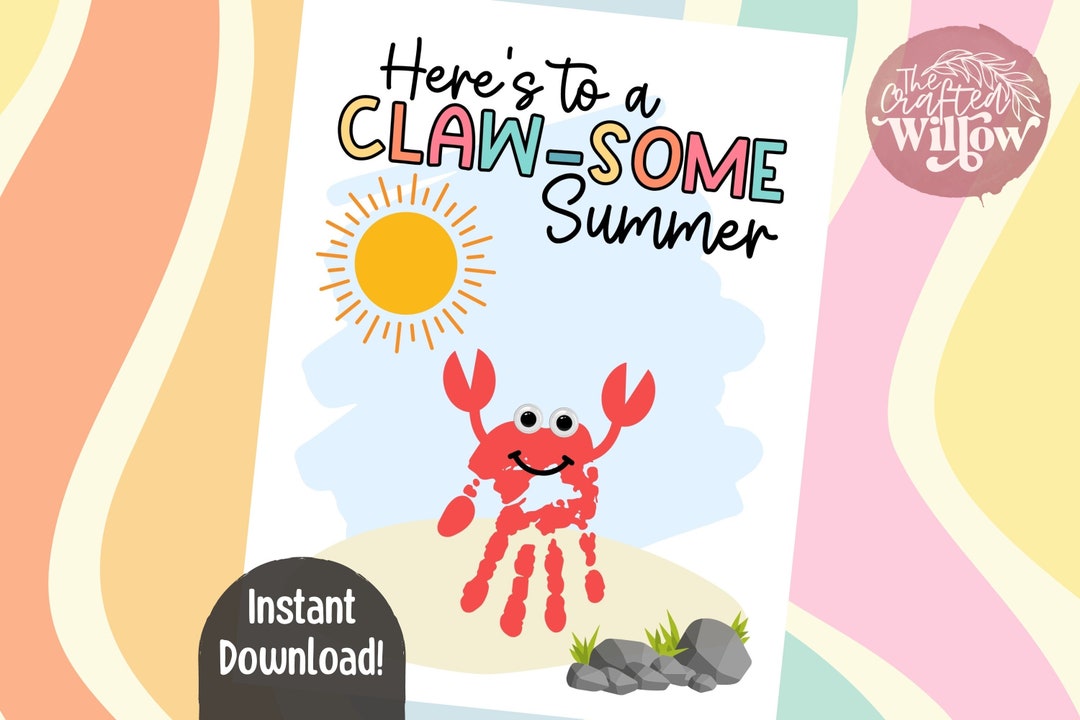 Summer Crab Handprint Printable, Baby Handprint Craft, Summer Art for ...