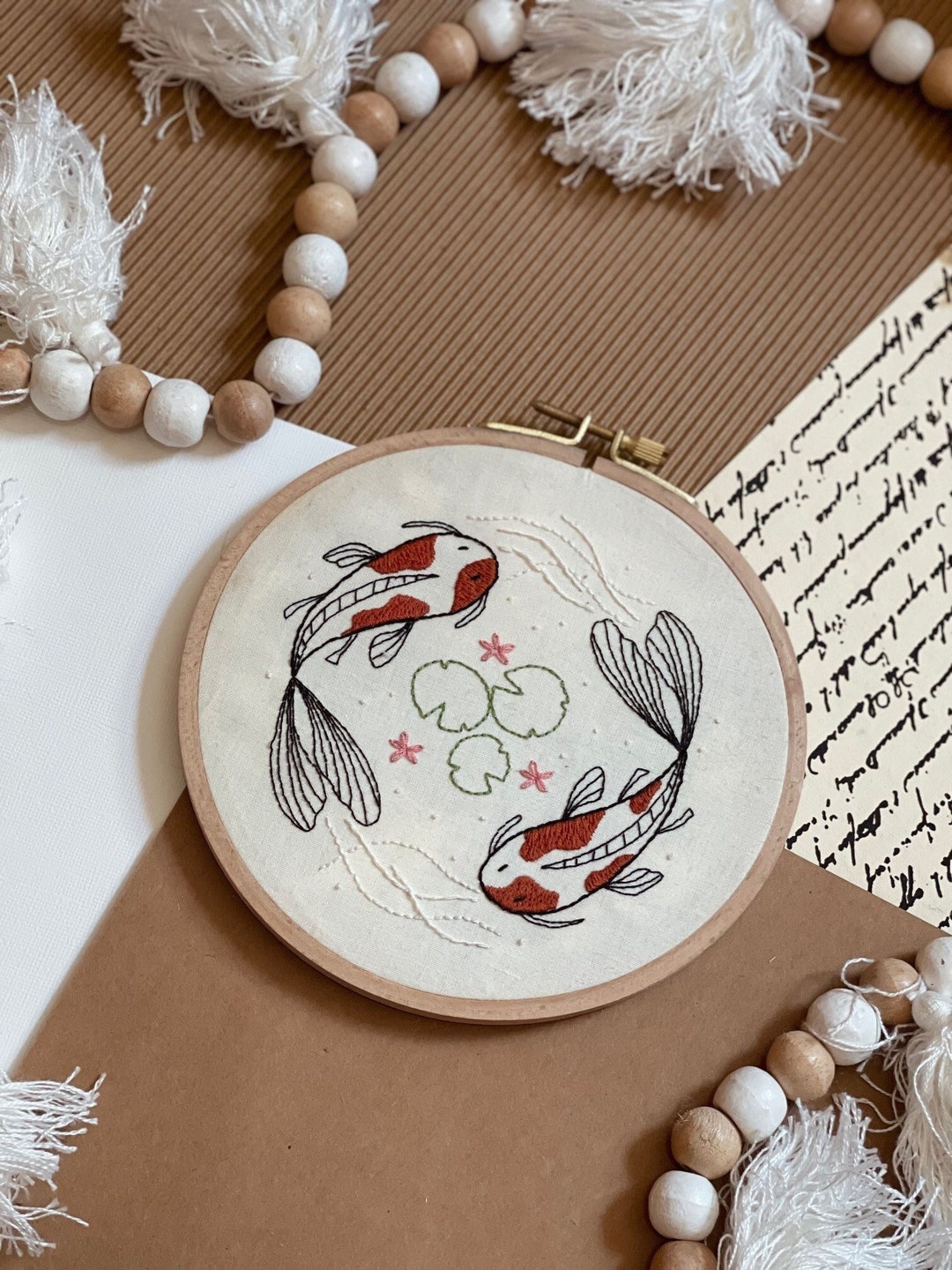 DIY Koi Fish Embroidery Kit - DIY Beginner Embroidery Kit - Wash Away ...