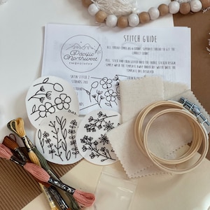 DIY 3-in-1 Beginner Embroidery Kit - 3 Inch Hoops - Mini Floral ...