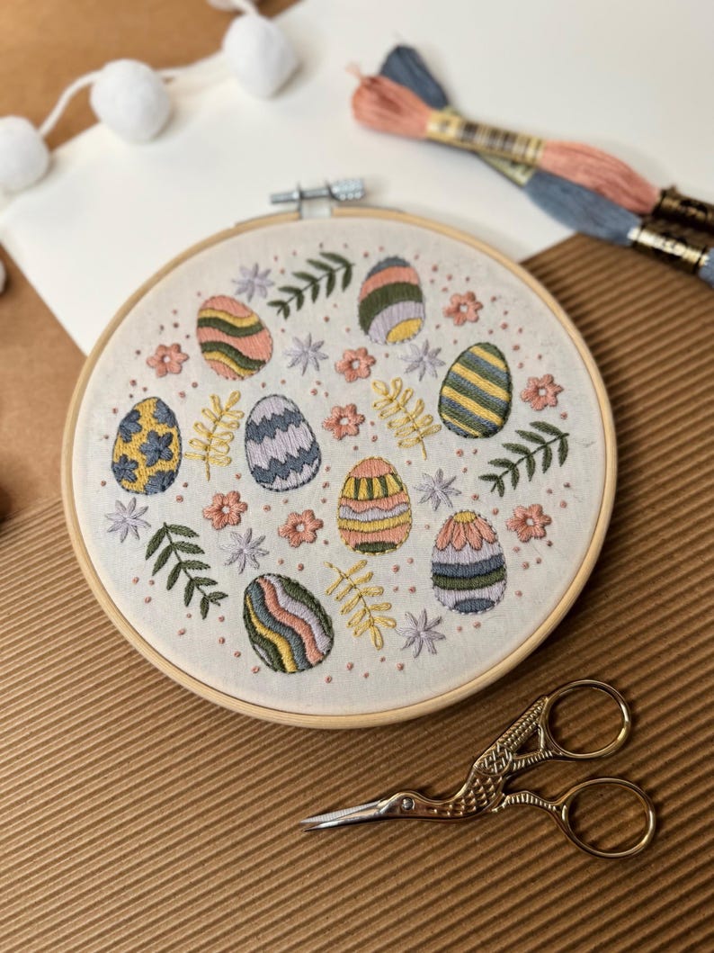 Easter Eggs Embroidery Beginner Kit: Modern Holiday Cross Stitch, DIY ...