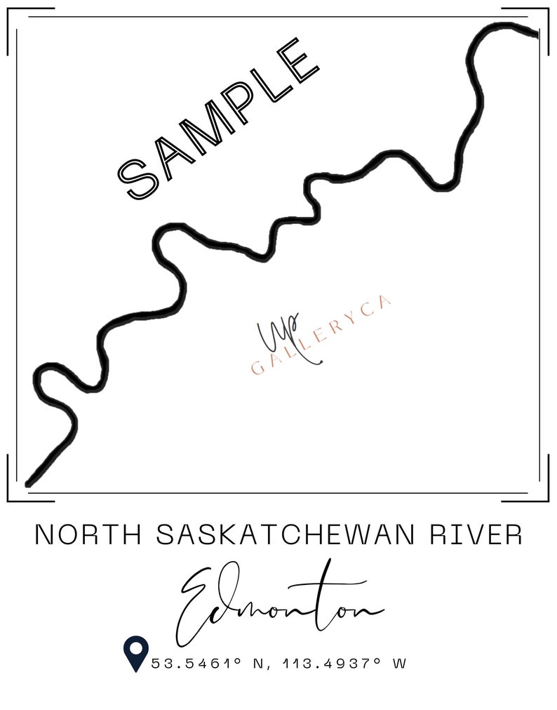 Edmonton River Map Digital Download Printable Canada North Saskatchewan ...