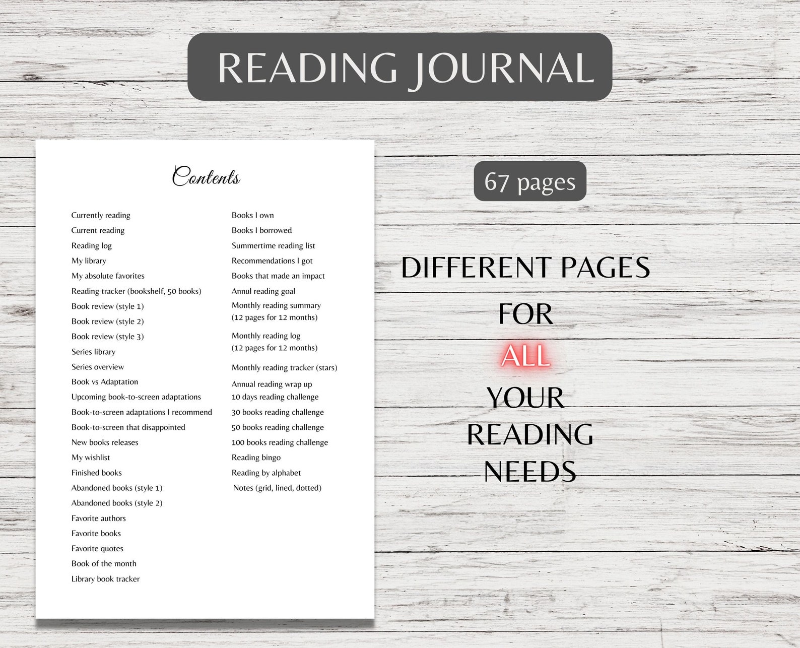 Reading Journal Printable, Digital Reading Journal, Book Log Monthly ...