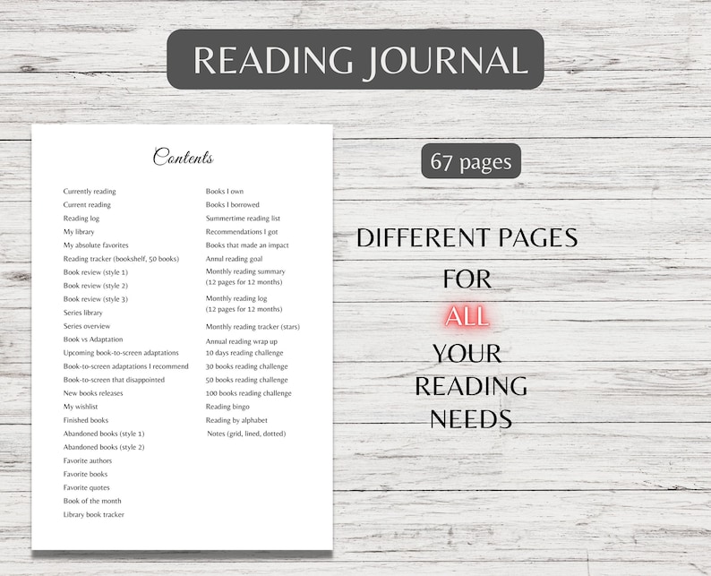 Reading Journal Printable, Digital Reading Journal, Book Log Monthly ...