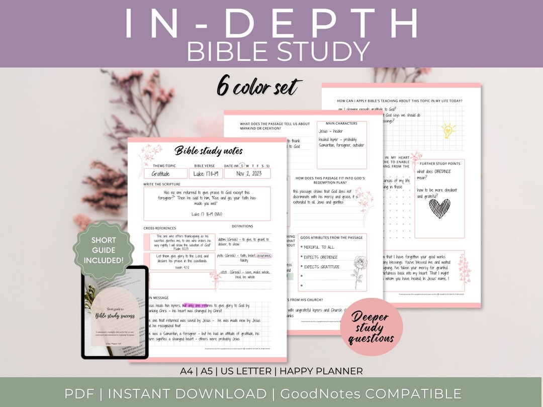 Bible Study Printable, in Depth Bible Study Worksheets, Digital Bible ...