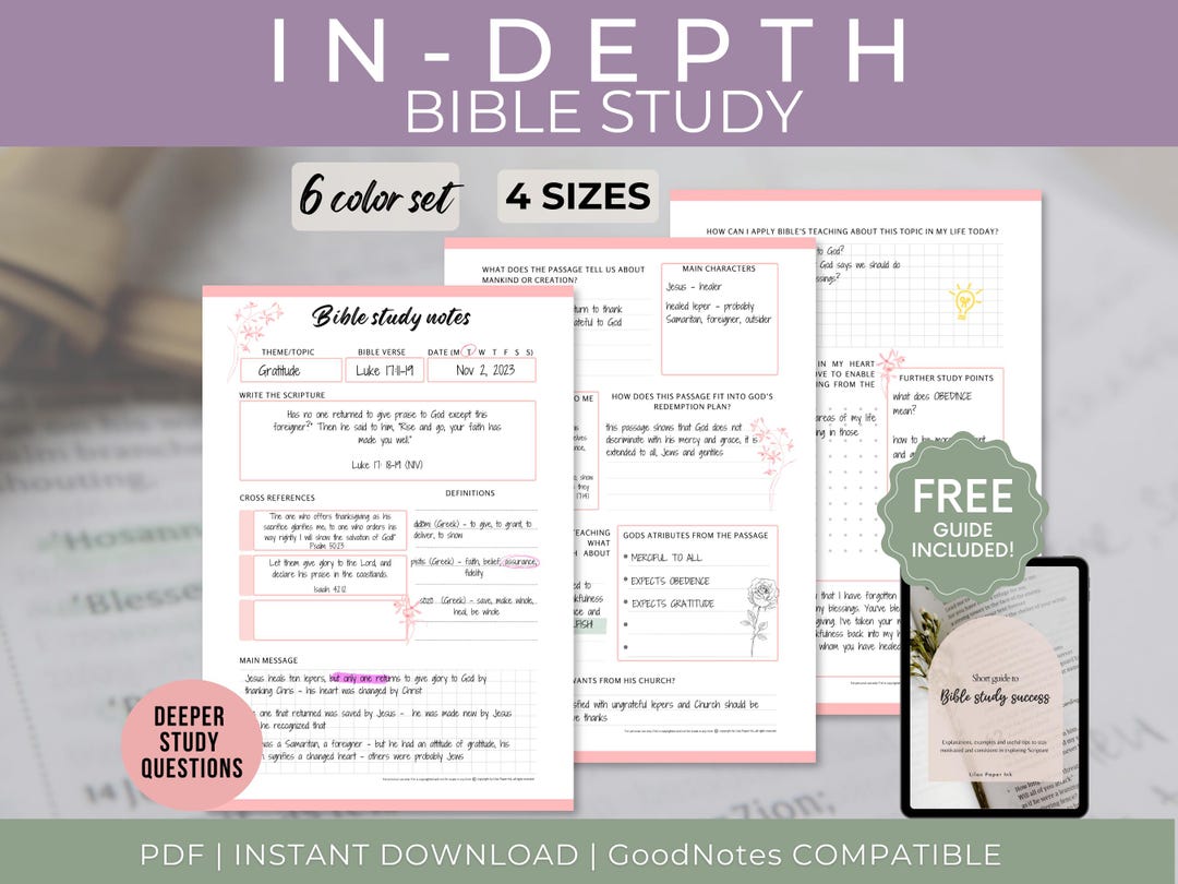 Bible Study Printable, in Depth Bible Study Worksheets, Digital Bible ...