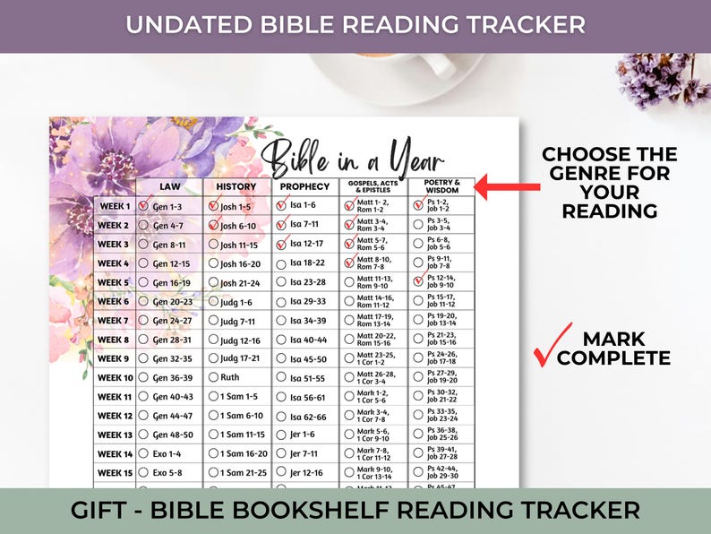 Bible in a Year Bible Inserts Reading Tracker Undated Printable One ...