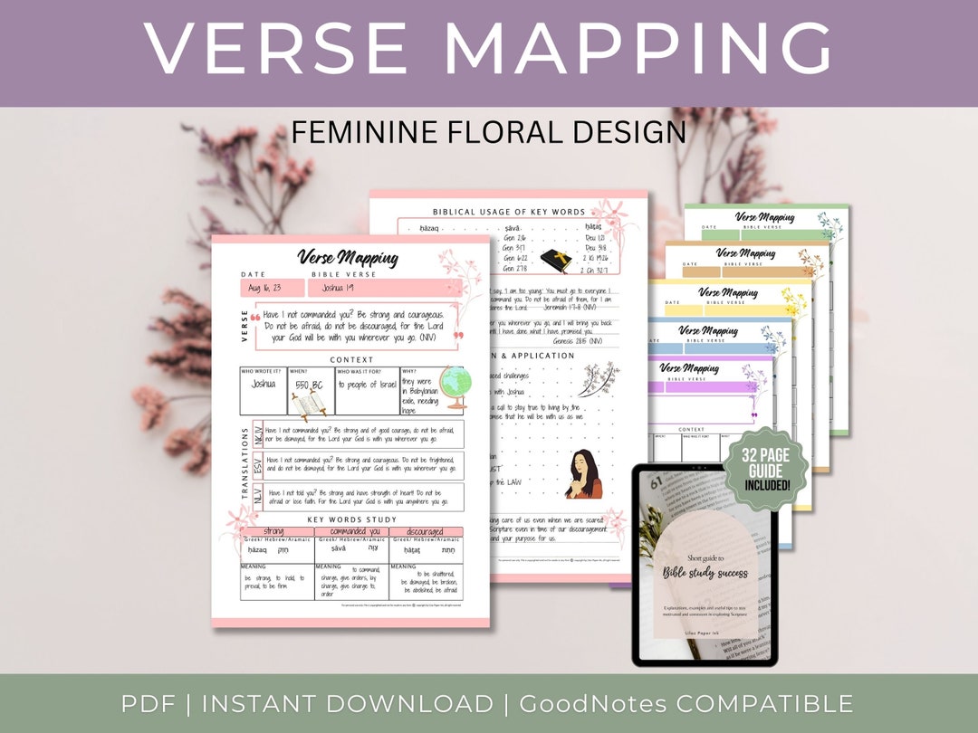 Verse Mapping Printable, Minimalist Bible Study Template, Floral ...
