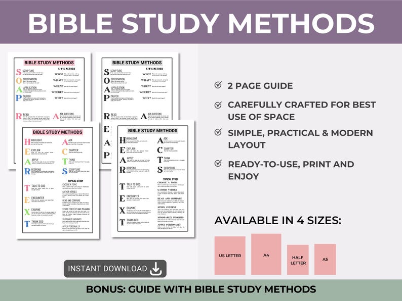 Bible Tip Ins Bible Study Methods 2-page Mini Guide Bible Journaling ...