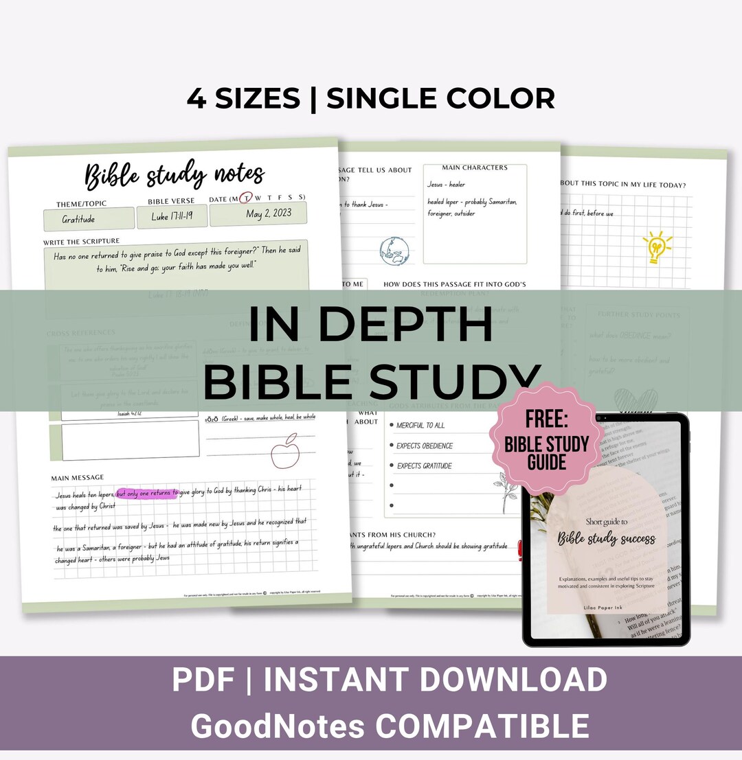 Bible Study Printable, in Depth Bible Study Worksheets, Digital Bible ...