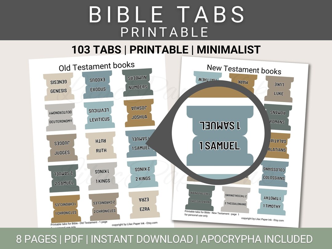 Bible Tabs Printable Minimalist Bible Tabs Neutral Bible - Etsy