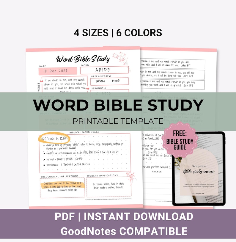 Word Bible Study, Bible Study Printable, in Depth Digital Bible Study ...