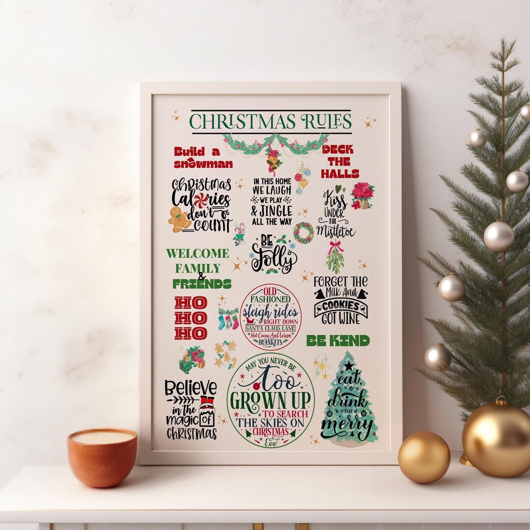 Christmas Rules Print, Christmas Decor, Christmas Printable Wall Art ...
