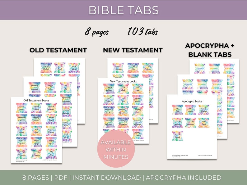 Bible Tabs Printable, Bible Study Tools, New Testament Tabs for ...