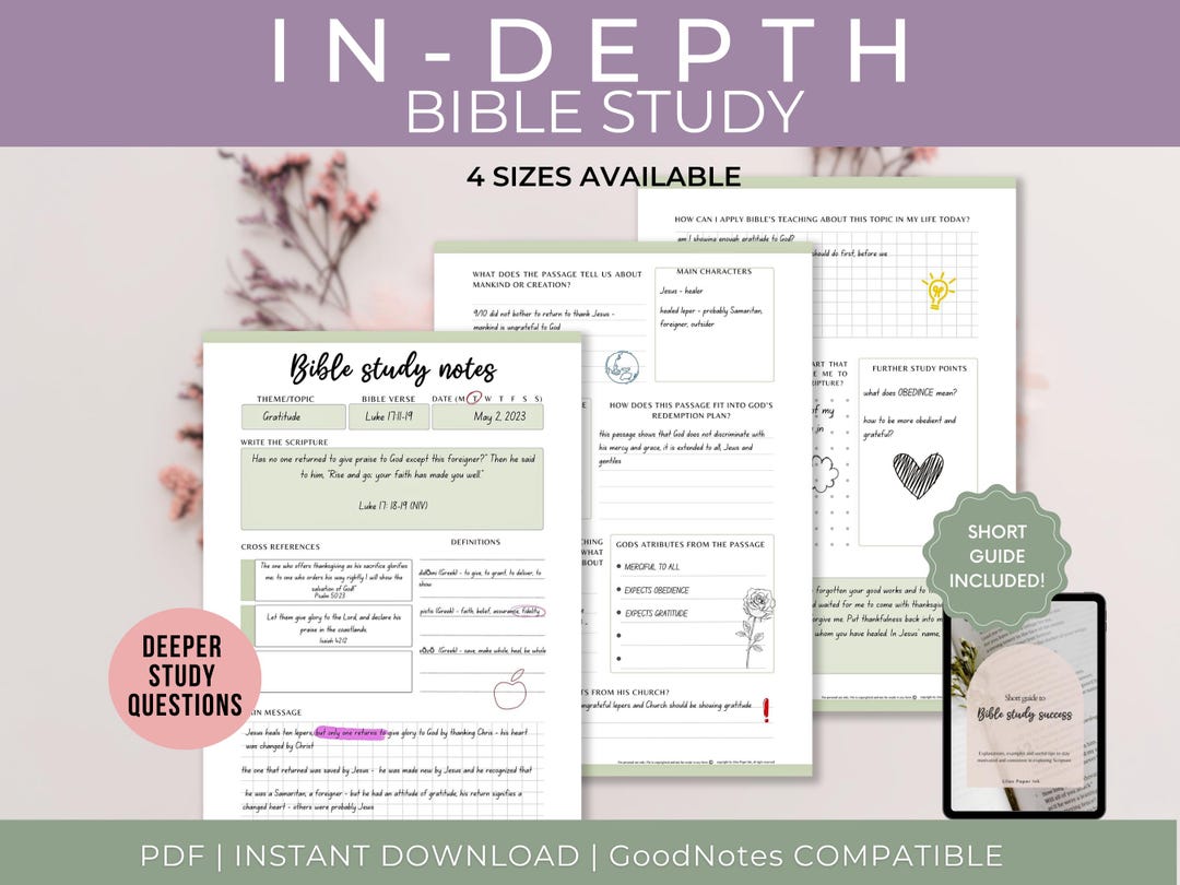 Bible Study Printable, in Depth Bible Study Worksheets, Digital Bible ...