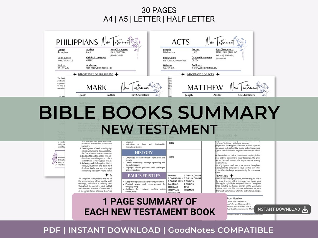 Books of the Bible Summary Recap, Printable Single Book Bible Summary ...