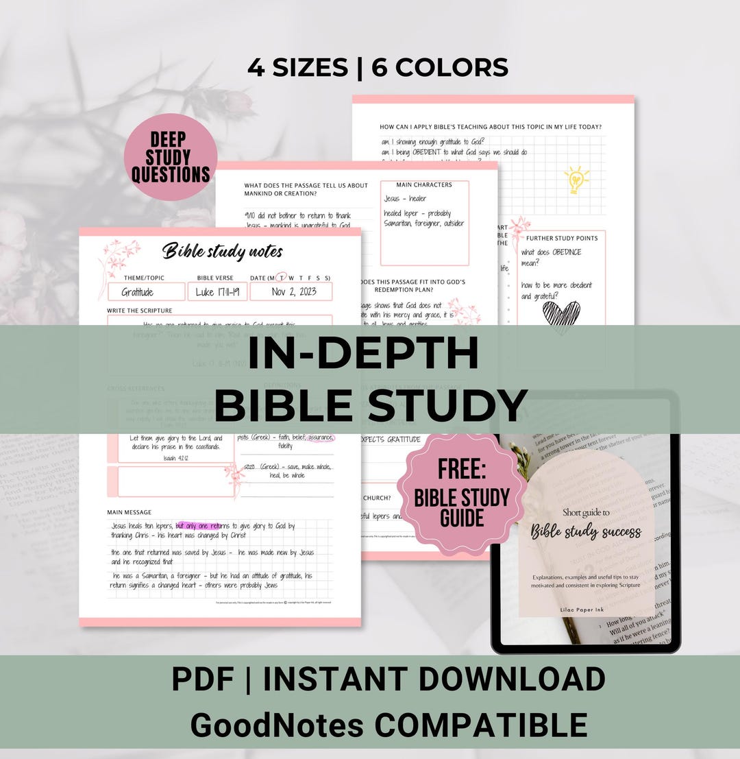 Bible Study Printable, in Depth Bible Study Worksheets, Digital Bible ...
