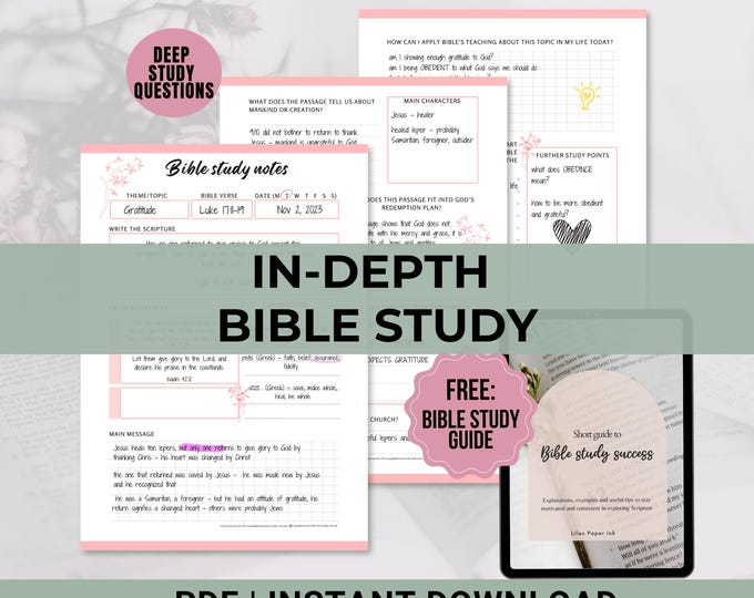 Bible Study Printable, in Depth Bible Study Worksheets, Digital Bible ...
