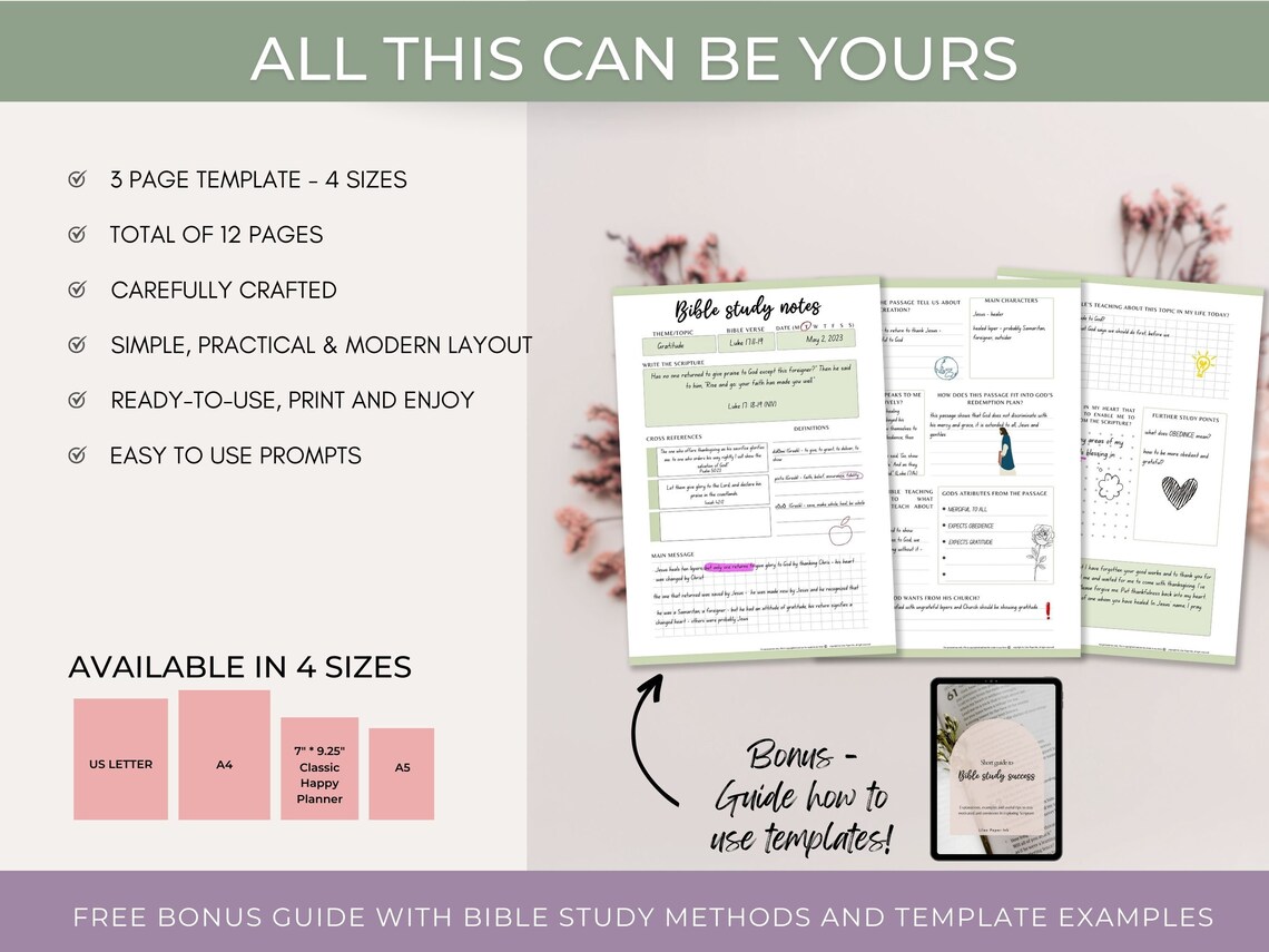 Bible Study Printable, in Depth Bible Study Worksheets, Digital Bible ...