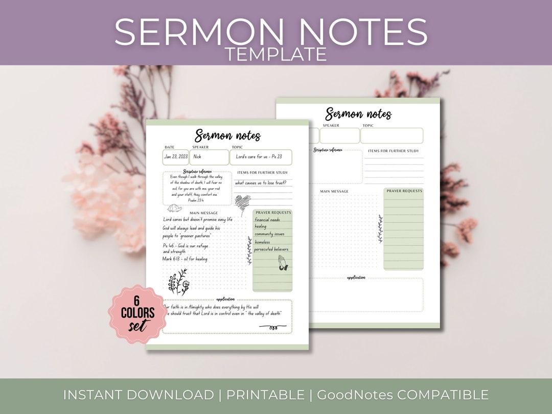 Sermon Notes Printable, Bible Study Journal, Digital Sermon Notes ...