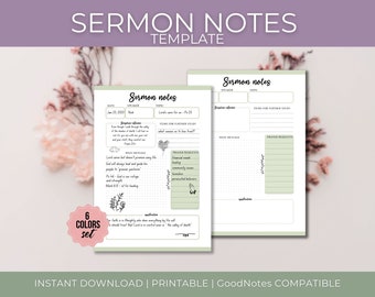 Sermon Notes Digital Download Printable Christian Bible Study Guide ...