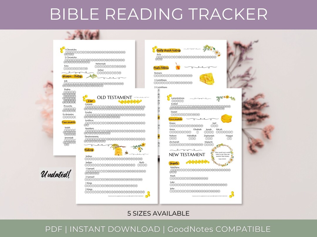 Bible Reading Tracker, Undated Bible Reading Log, Books of the Bible ...