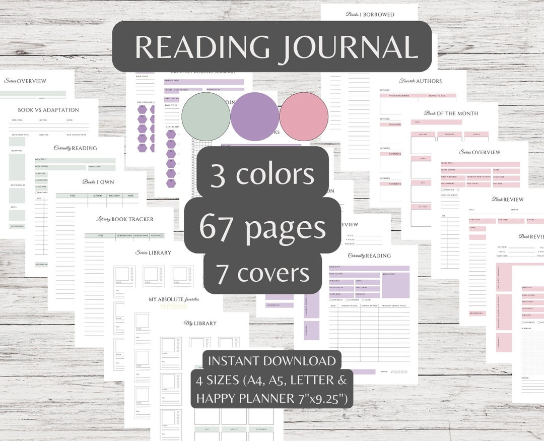 Reading Journal Printable, Digital Reading Journal, Book Log Monthly ...