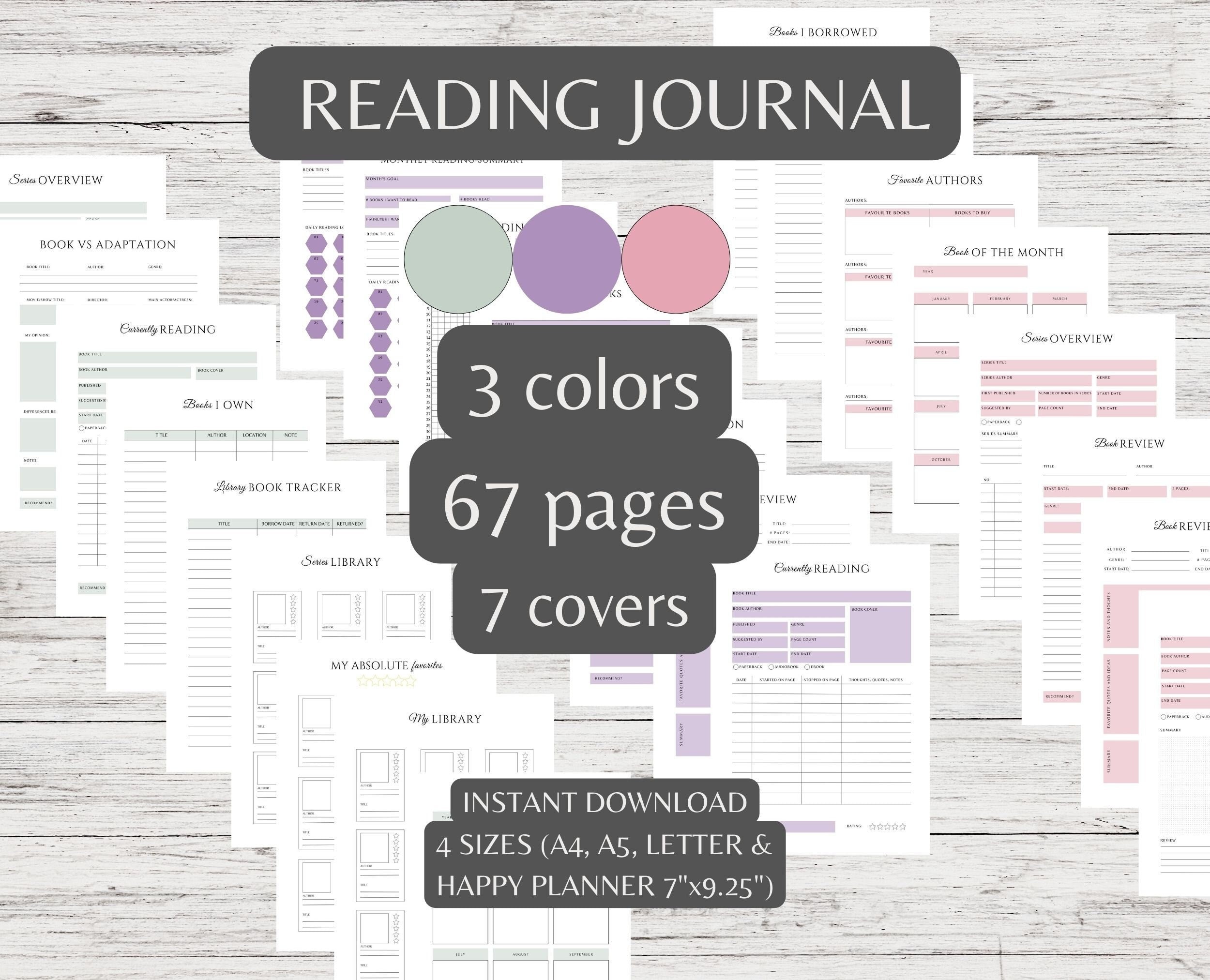 Reading Journal Printable, Digital Reading Journal, Book Log Monthly ...