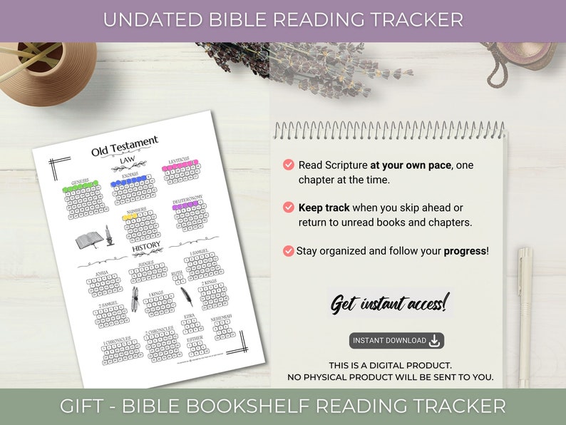 Bible Reading Tracker, Undated Bible Reading Log, Books of the Bible ...