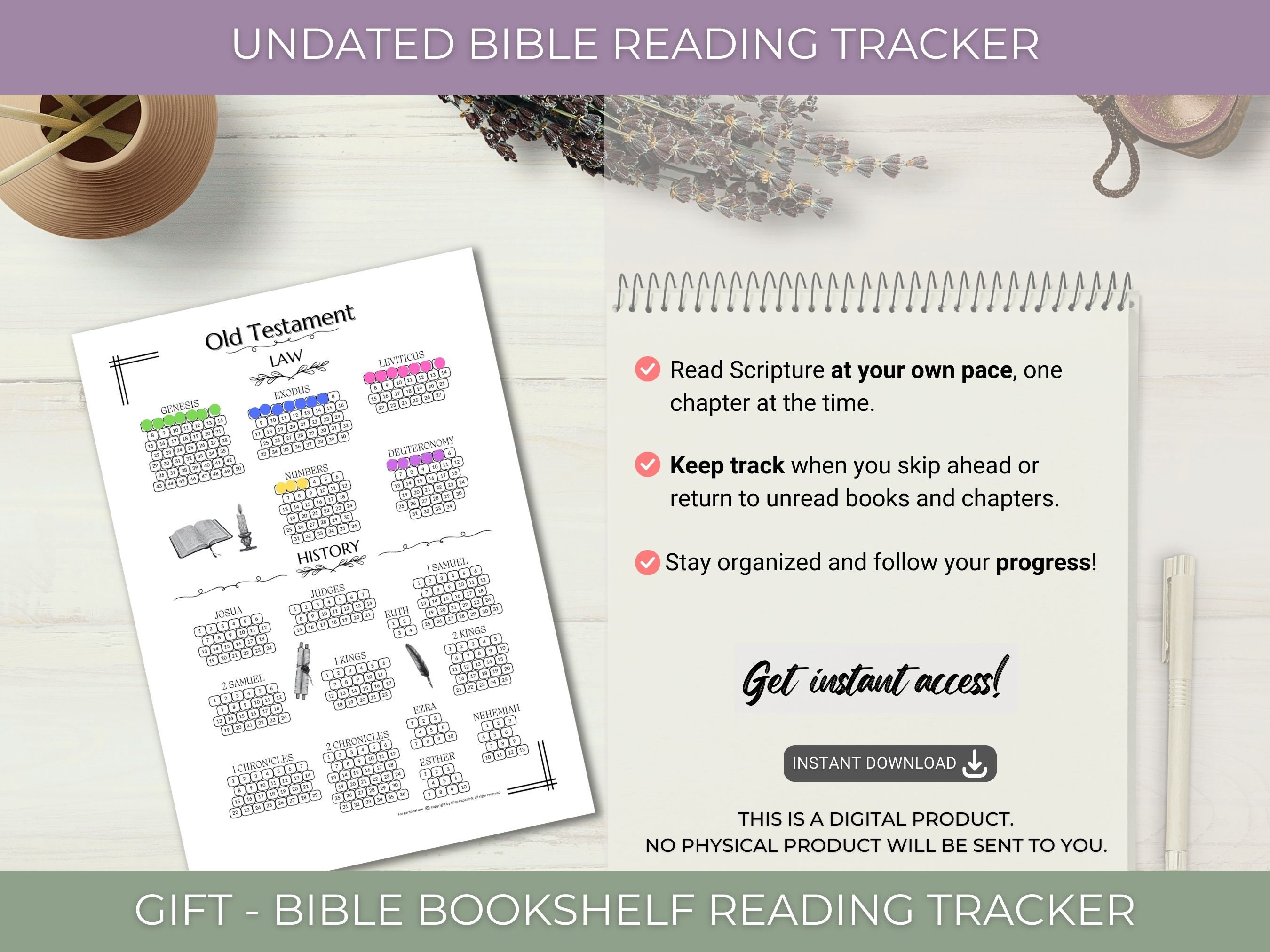 Bible Reading Tracker, Undated Bible Reading Log, Books of the Bible ...