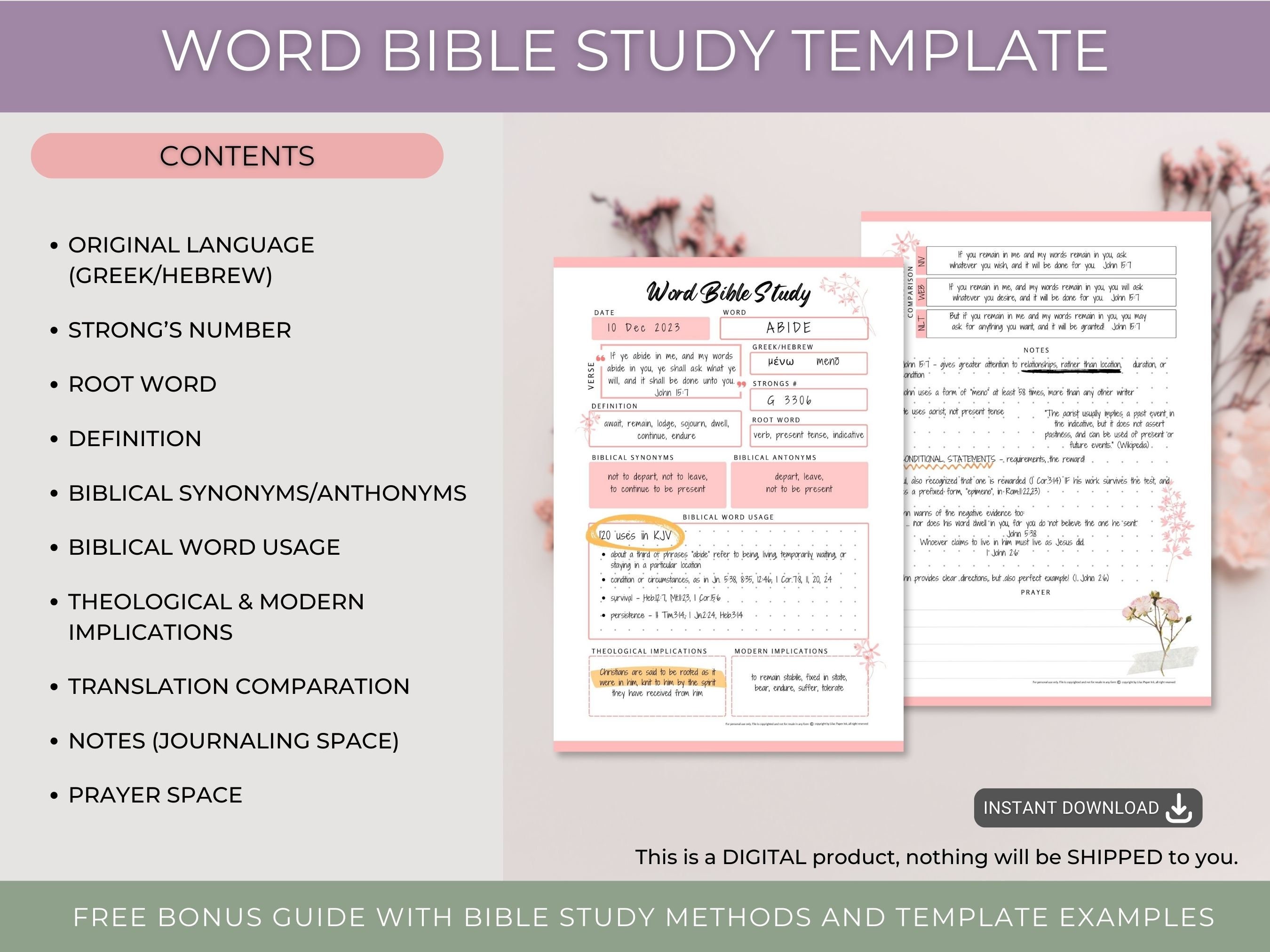 Word Bible Study, Bible Study Printable, in Depth Bible Study ...