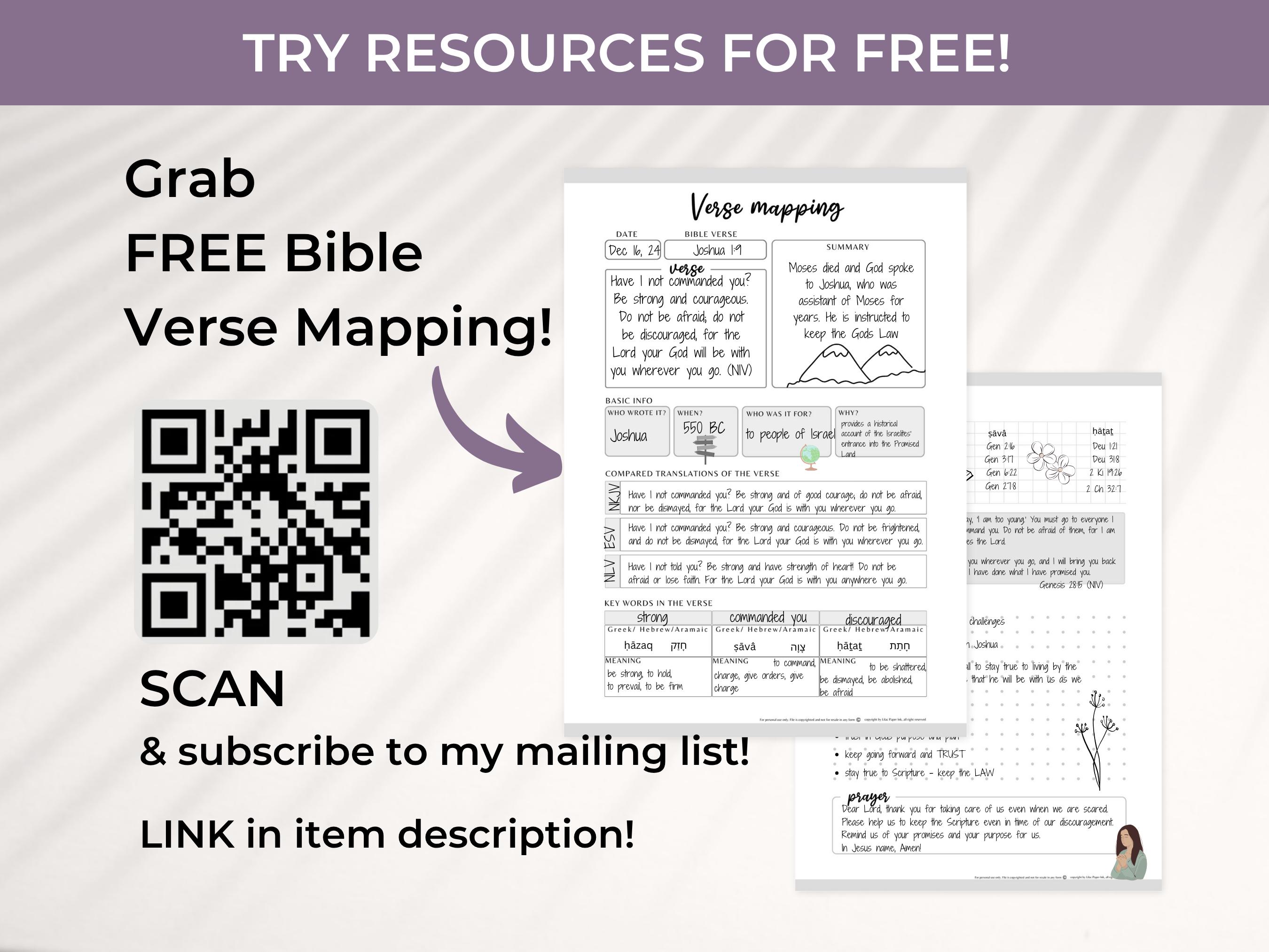 Bible Verse Mapping Printable SET Template, Digital Bible Study ...