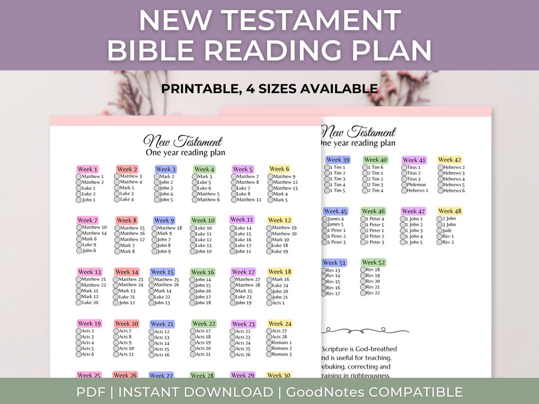 Bible Reading Tracker New Testament in a Year Undated Bible Chapter Log ...