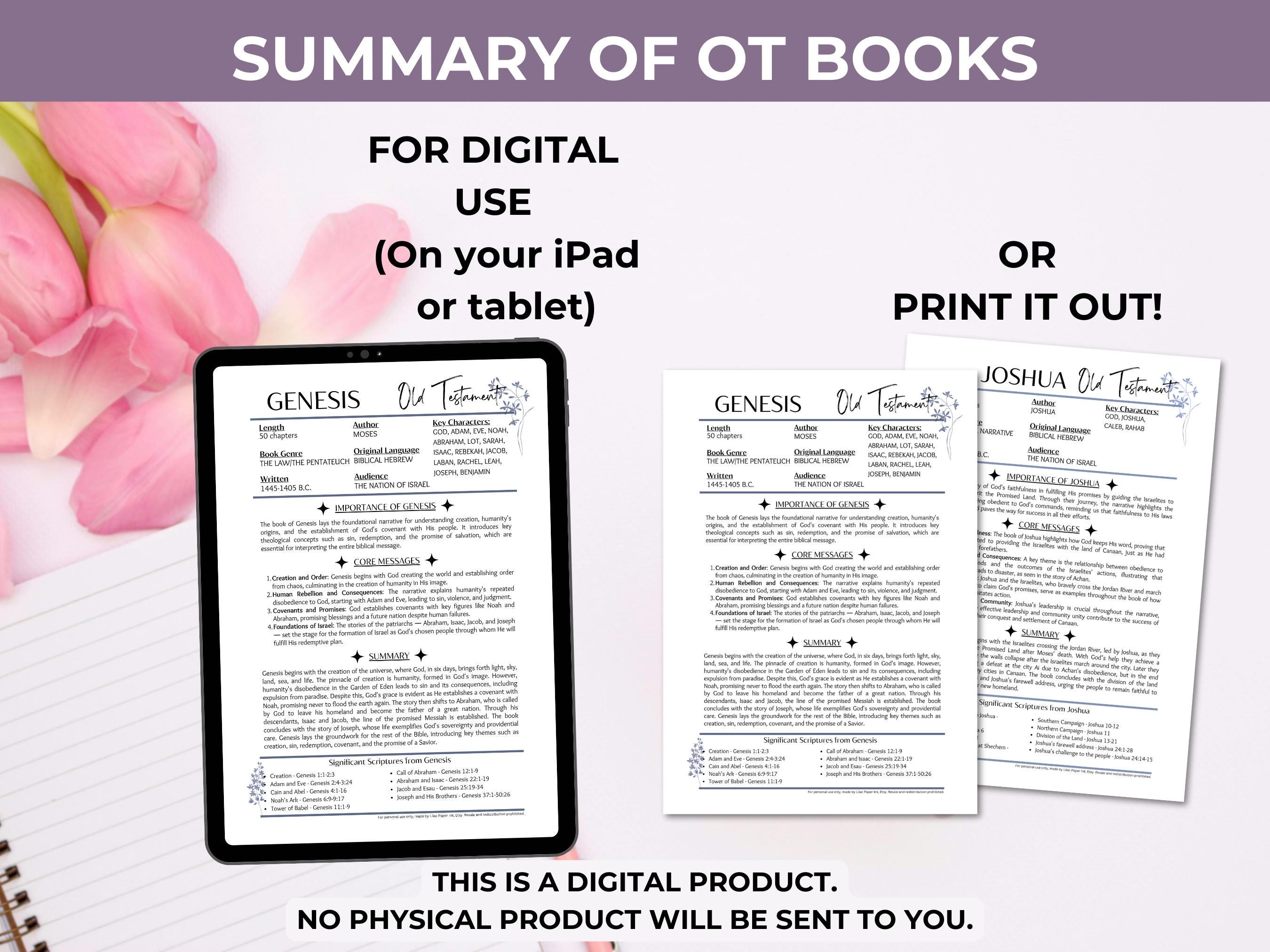 Books of the Bible Summary Recap, Printable Single Book Bible Summary ...
