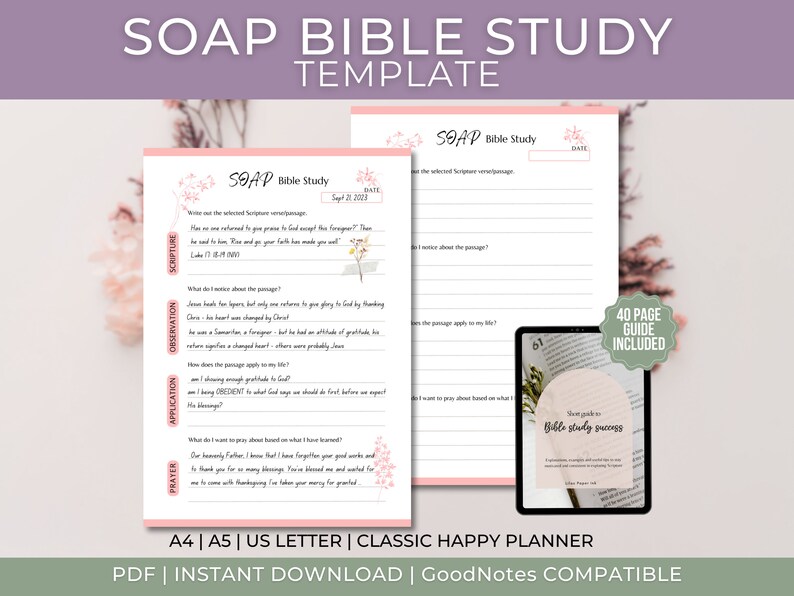 SOAP Bible Study Printable Template, Digital Bible Study Journal ...