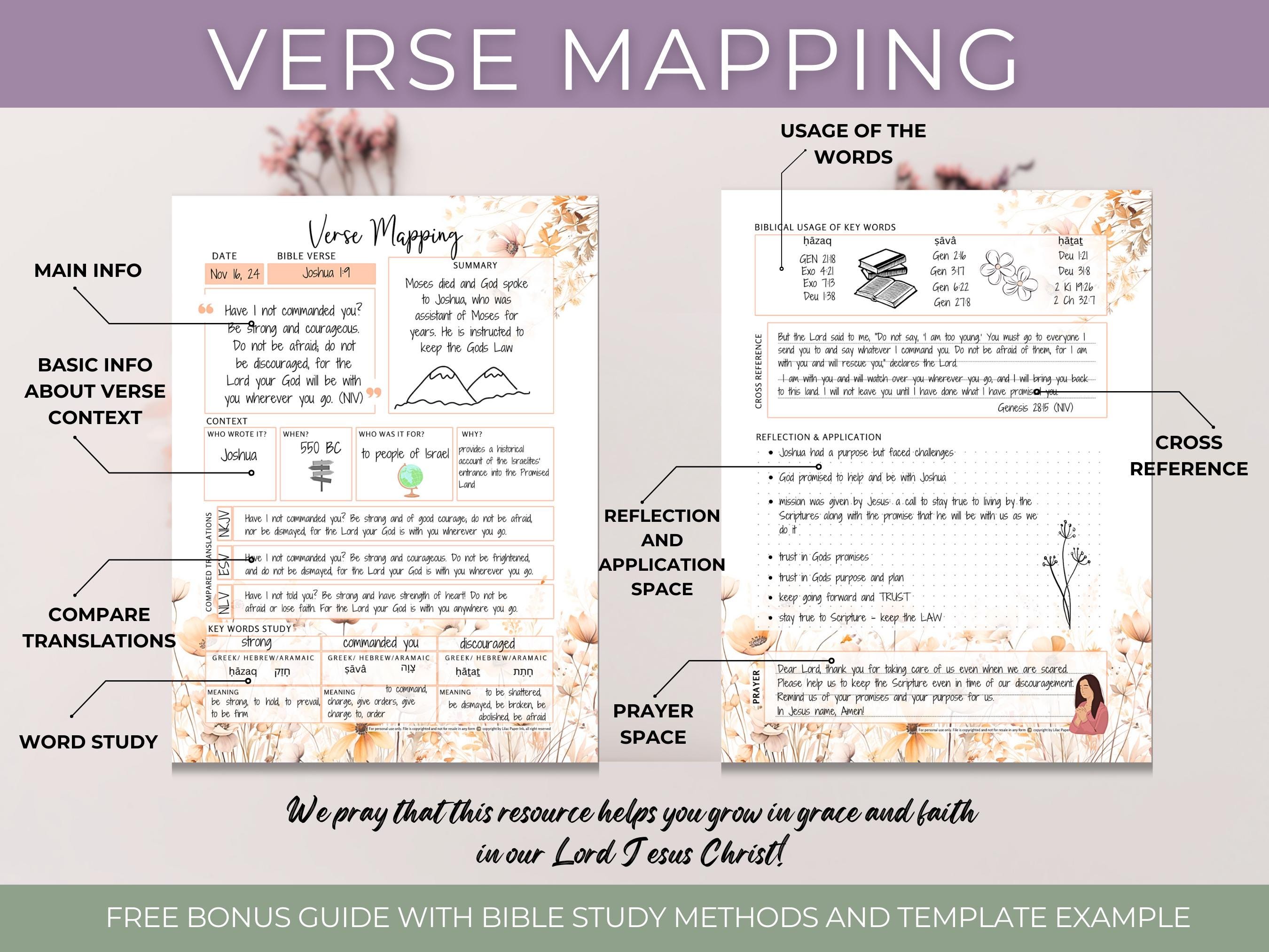 Bible Verse Mapping Printable, Bible Study Template, Boho Themed ...