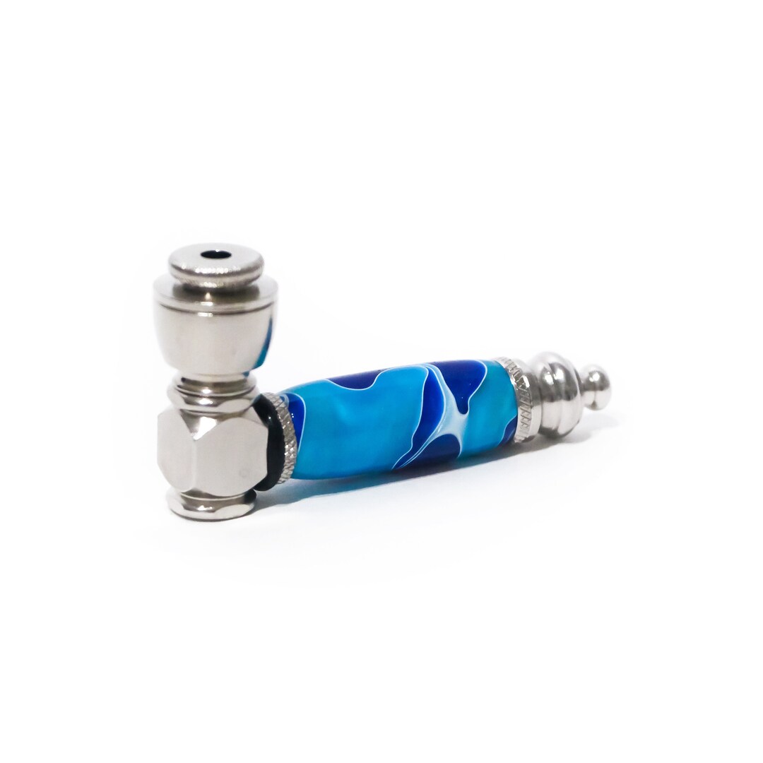Blue Resin Swirl Handcrafted Pipe | Aluminum Compact Travel Smoking ...