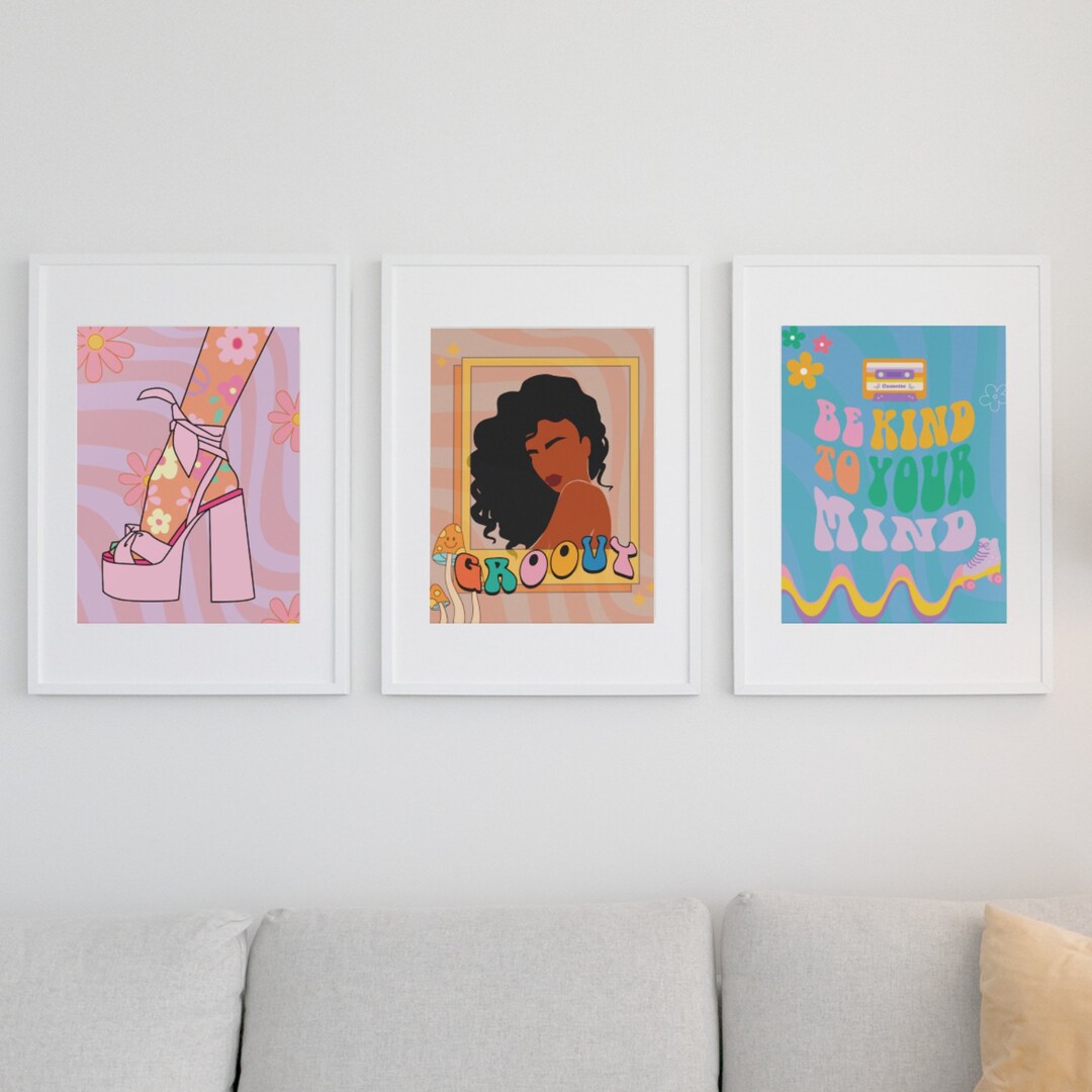 Groovy Brown Girl Art Gallery Wall Art Set of 3 Prints | Trendy Décor ...