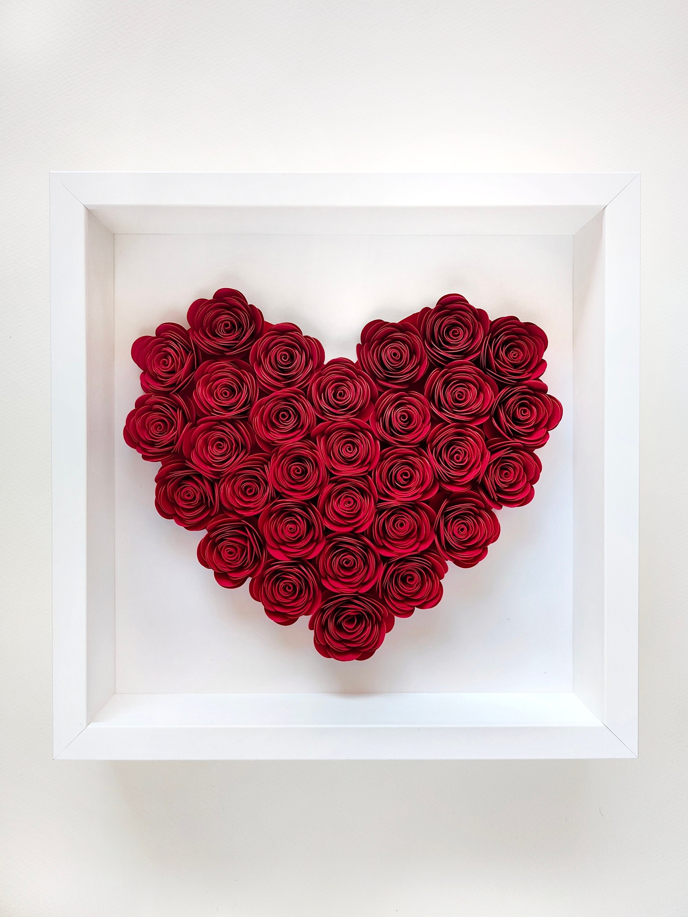 Personalised Heart Shadow Box With Hand Rolled Paper Flowers Valentines ...
