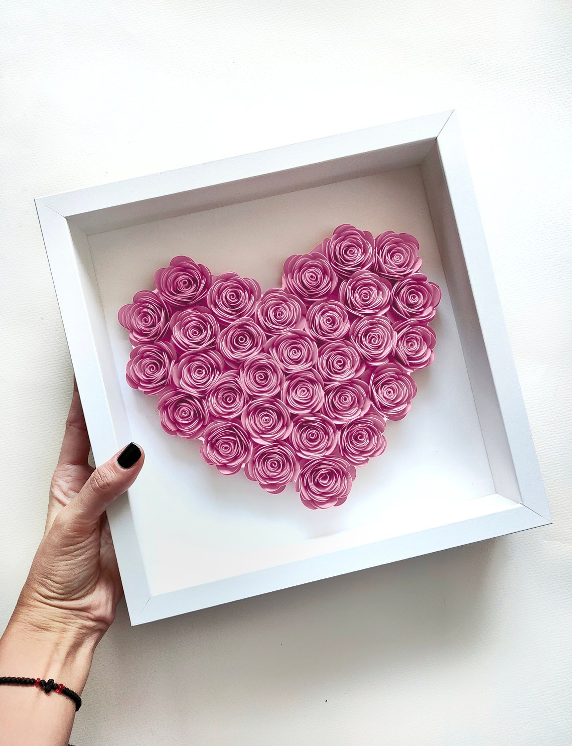 Personalised Heart Shadow Box With Hand Rolled Paper Flowers Valentines ...