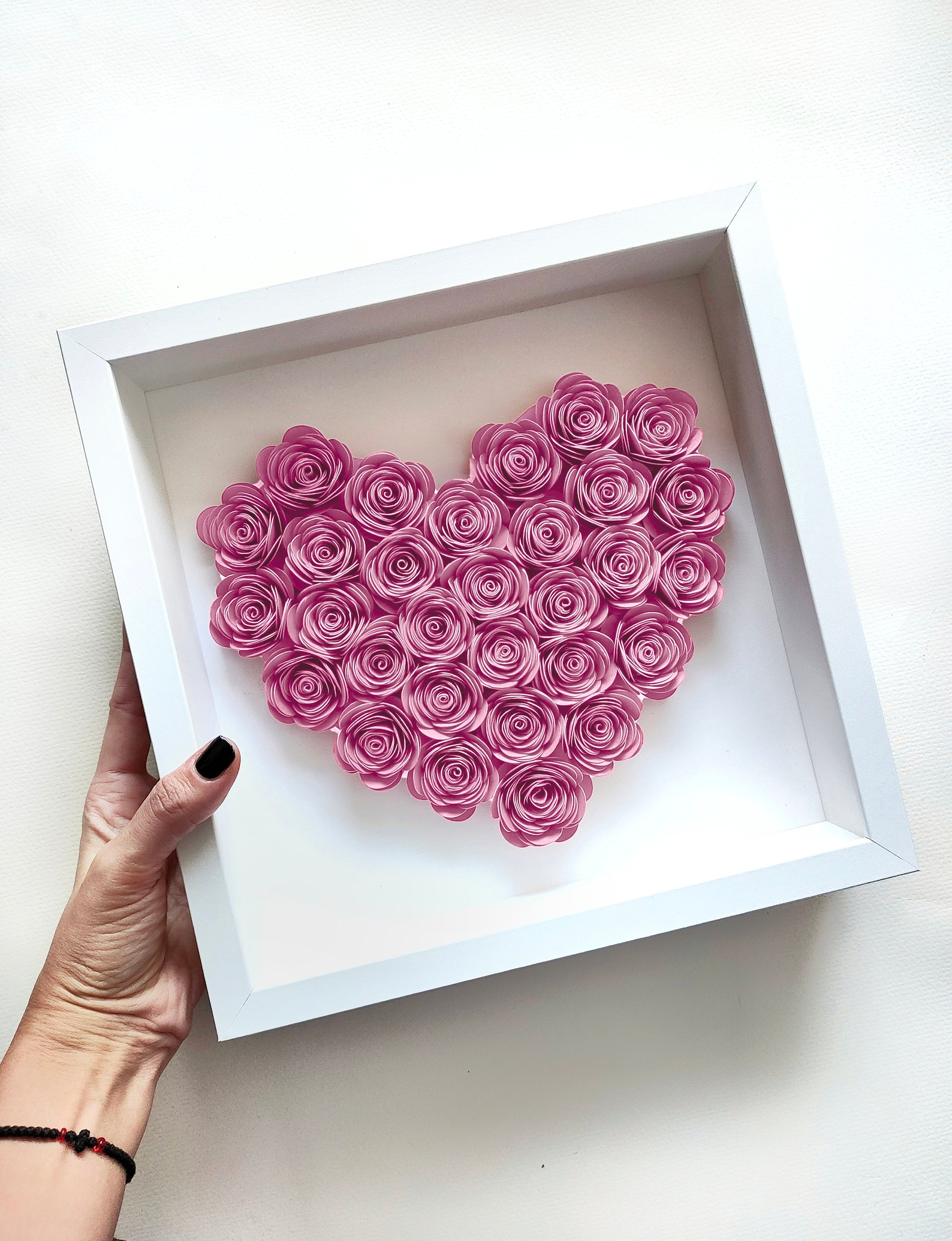 Personalised Heart Shadow Box With Hand Rolled Paper Flowers ...