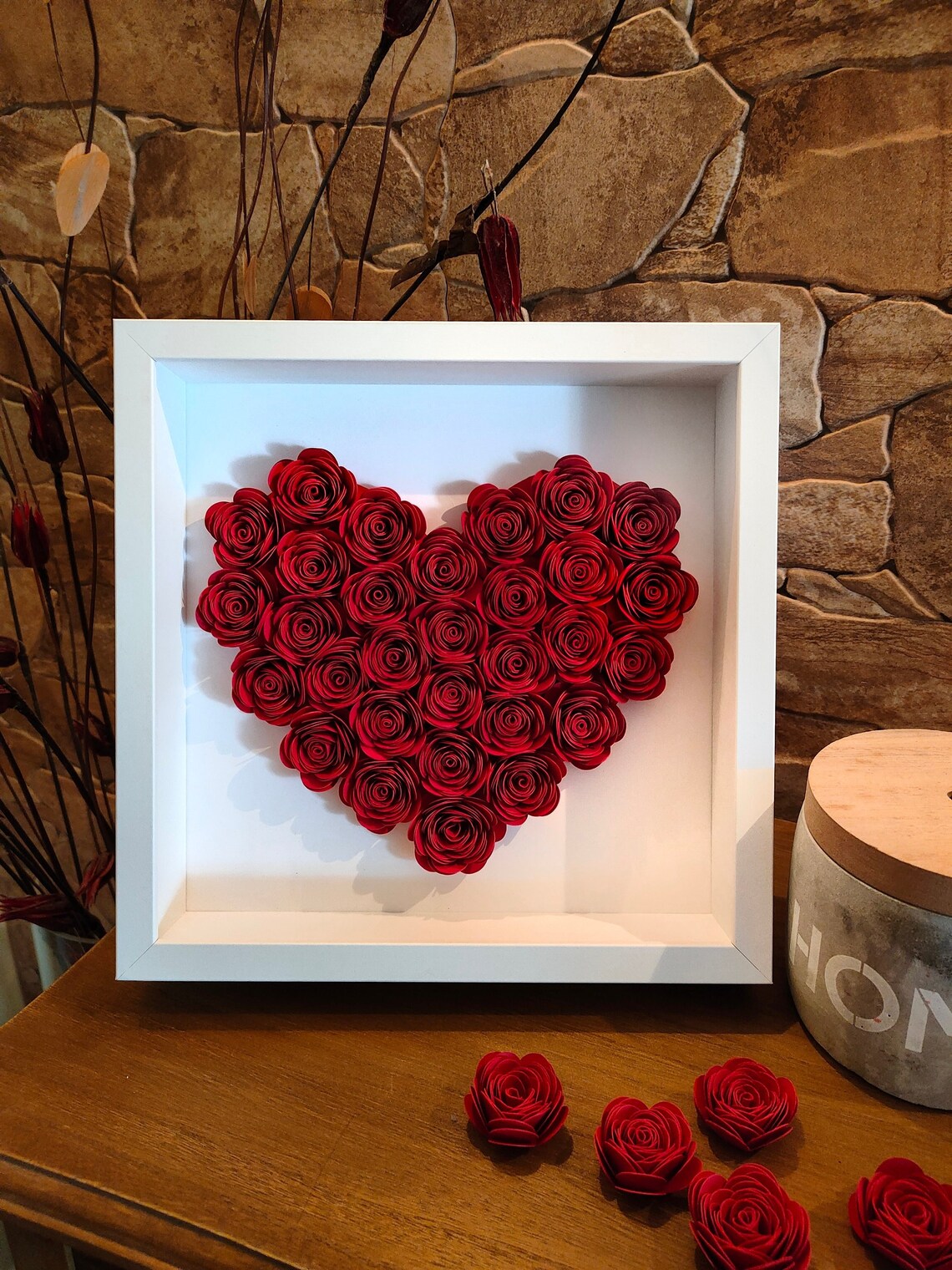Personalised Heart Shadow Box With Hand Rolled Paper Flowers ...