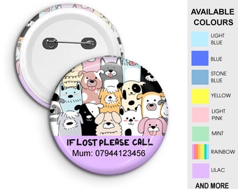 CUSTOM Cute Kids Lost Child Button Badge / Emergency Contact Details ...