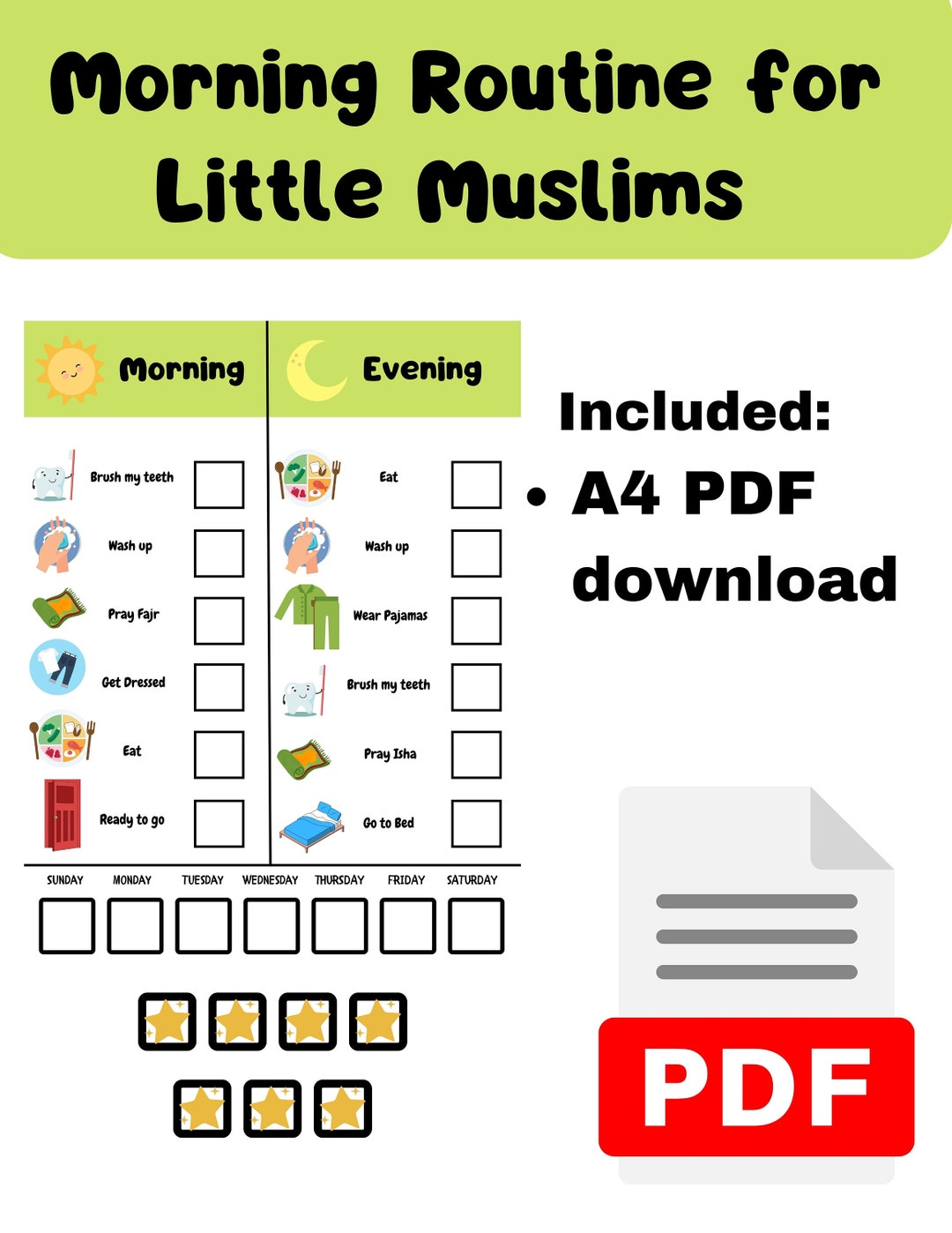 Morning and Evening Routine Tracker for Little Muslims - Etsy Canada
