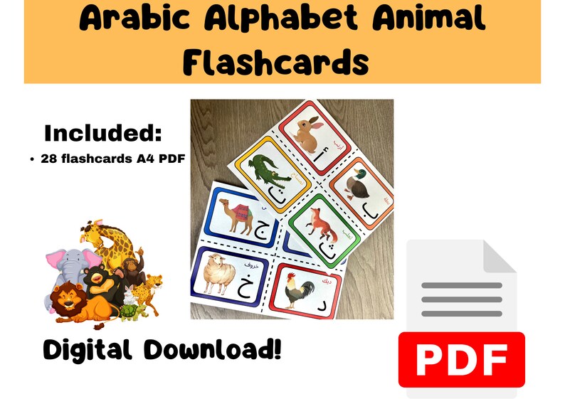 Arabic Animal Alphabet Cards PDF Digital Download - Etsy